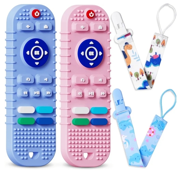 Toys | Baby Teething Silicone Remotes 2 Pack With Pacifier Clip Tethers ...